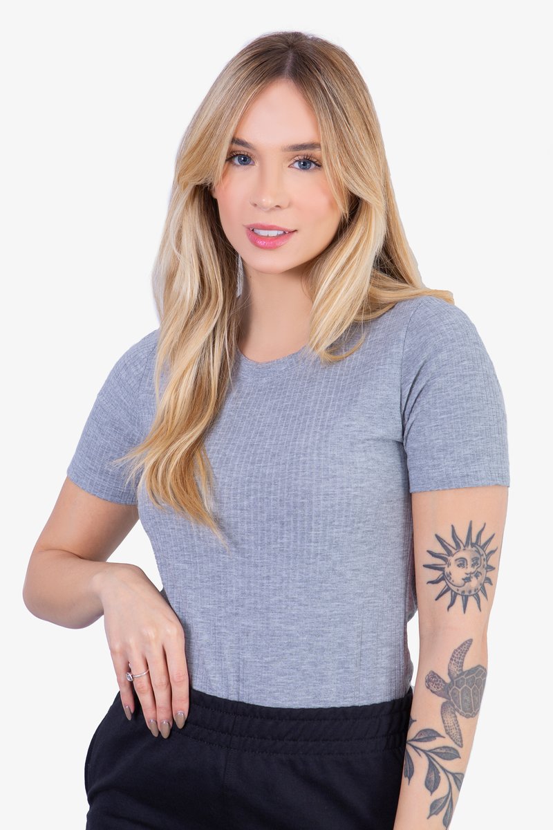Blusa Básica Decote Redondo Canelado